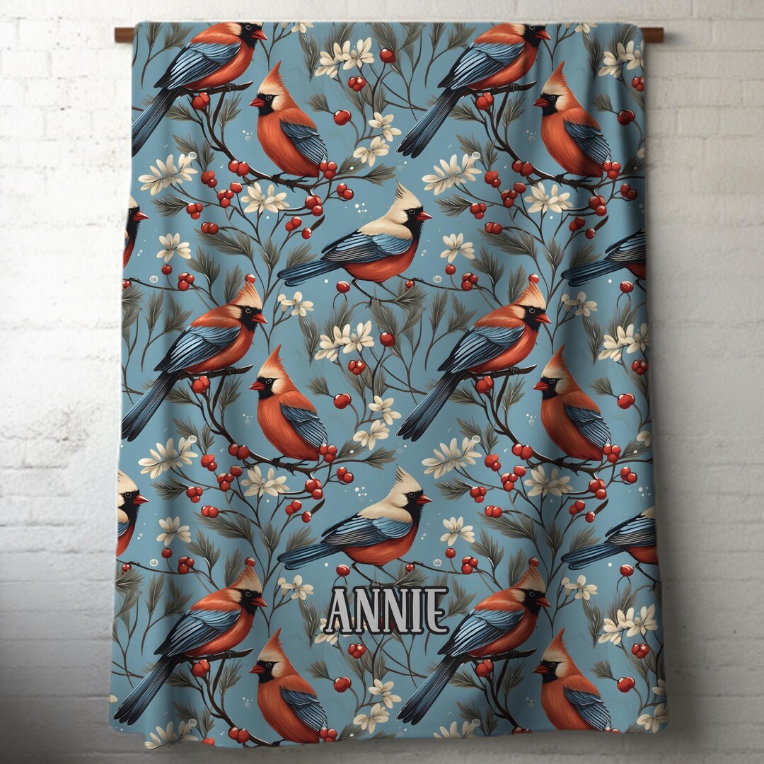 Cardinal Bird Personalized Blanket, Custom Name Red Bird Throw Blanket ...