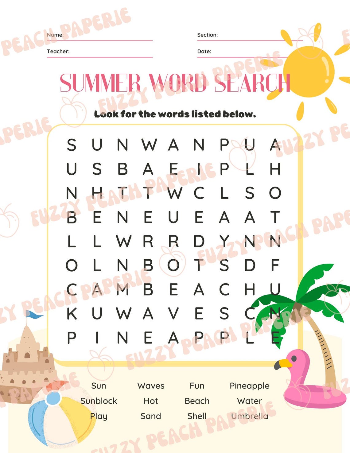 Summer Time Word Search | Printable Activity for Kids - Etsy