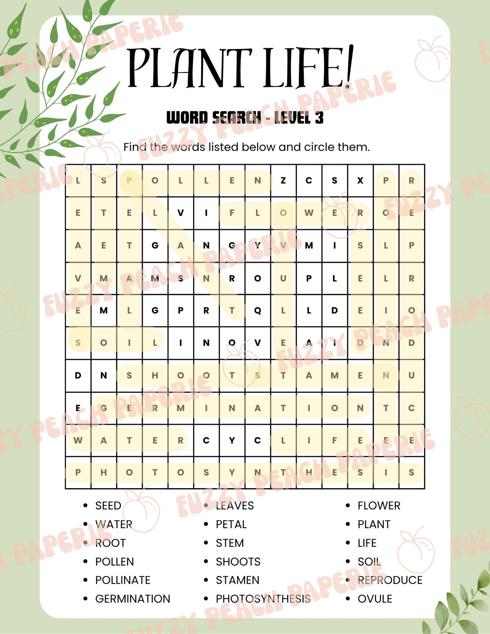 Plant Word Search (3 Levels) | Printable Nature Activity for Kids - Etsy
