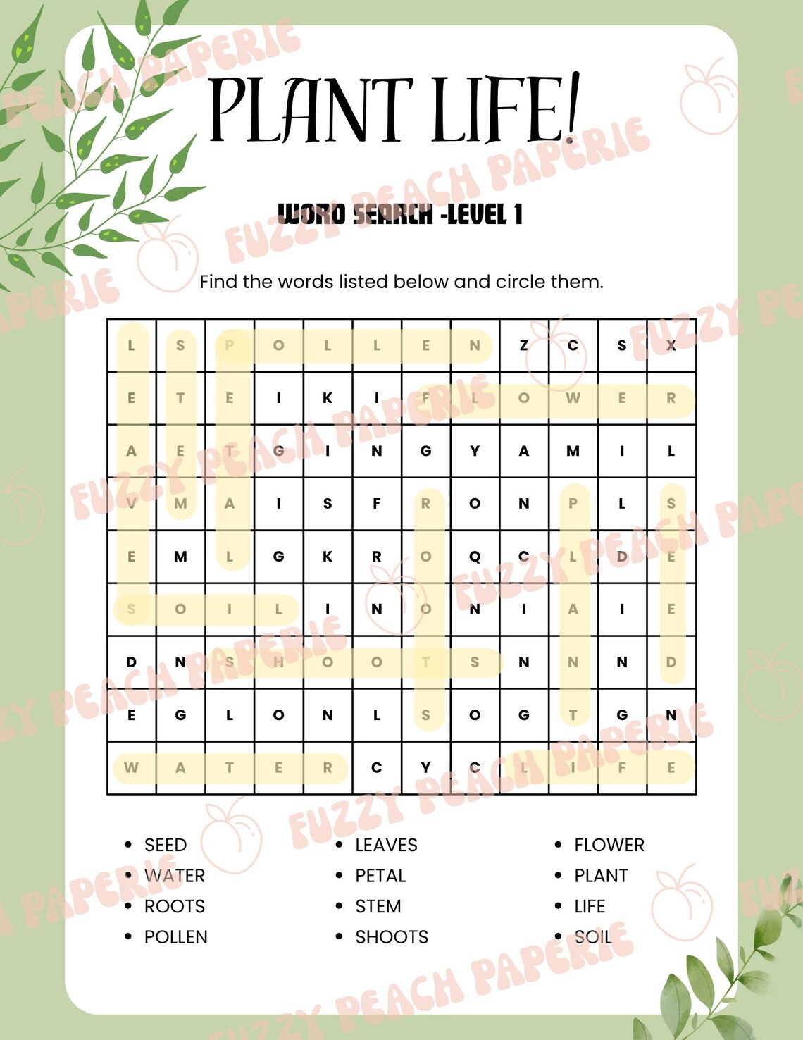 Plant Word Search (3 Levels) | Printable Nature Activity for Kids - Etsy