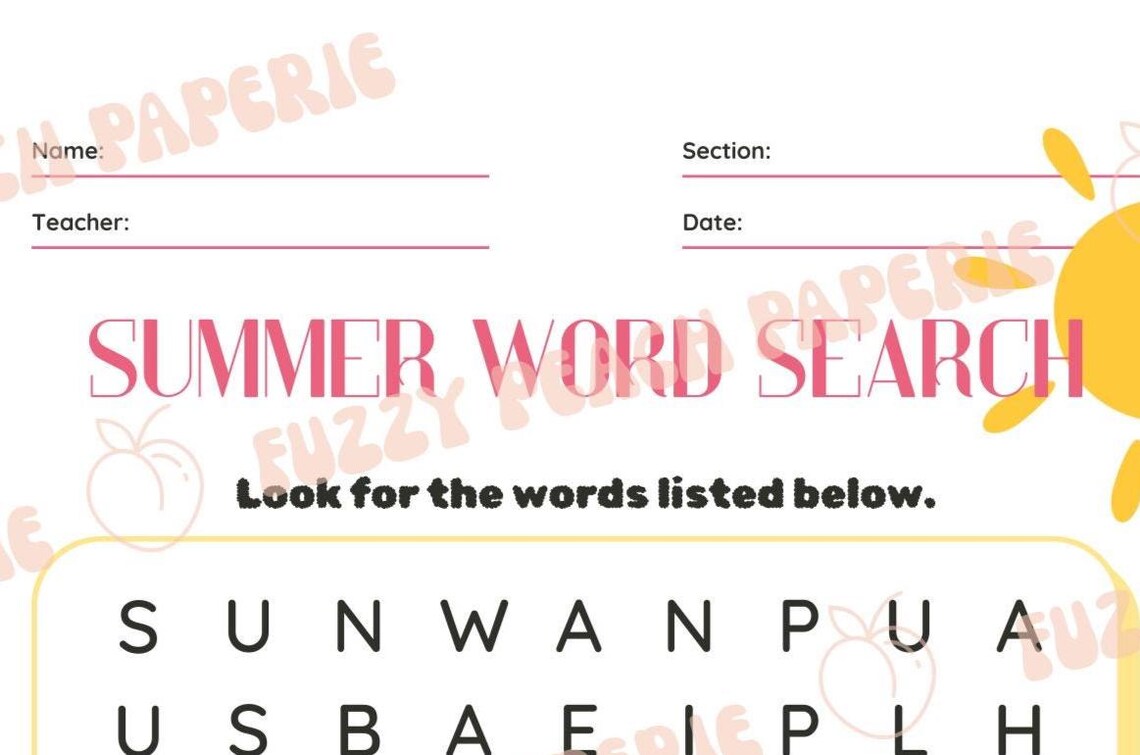 Summer Time Word Search | Printable Activity for Kids - Etsy