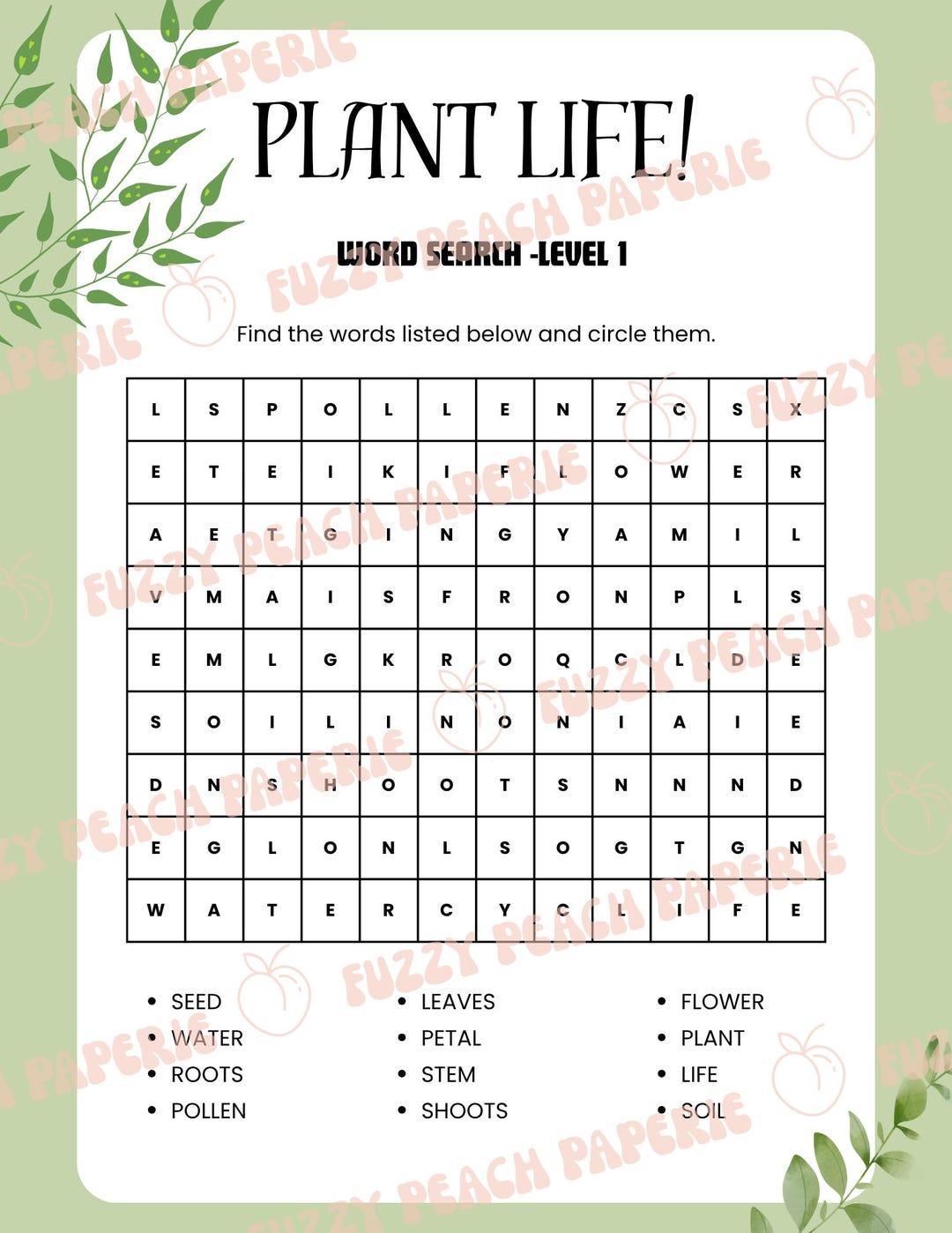 Plant Word Search (3 Levels) | Printable Nature Activity for Kids - Etsy
