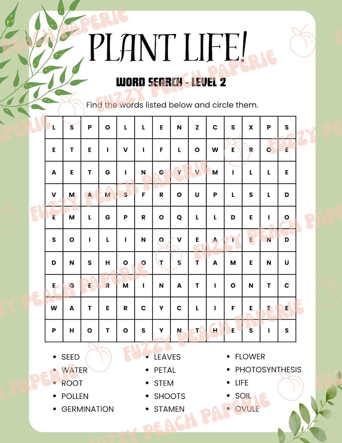 Plant Word Search (3 Levels) | Printable Nature Activity for Kids - Etsy