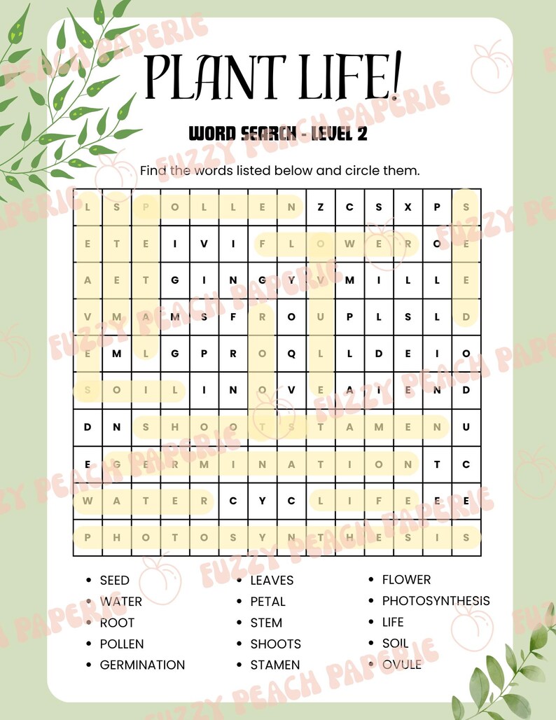 Plant Word Search (3 Levels) | Printable Nature Activity for Kids - Etsy