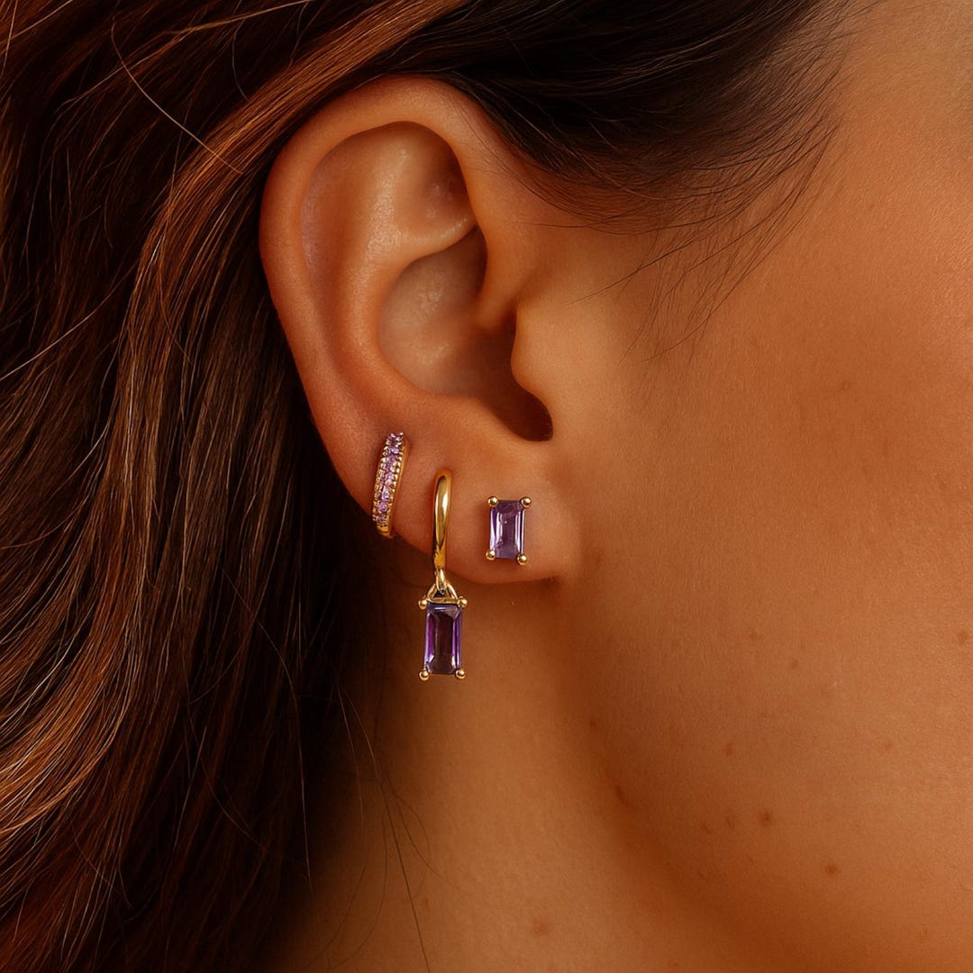 Gold or Silver Earring Set: Flat Back Stud, Dangle & Huggie Hoop - Etsy