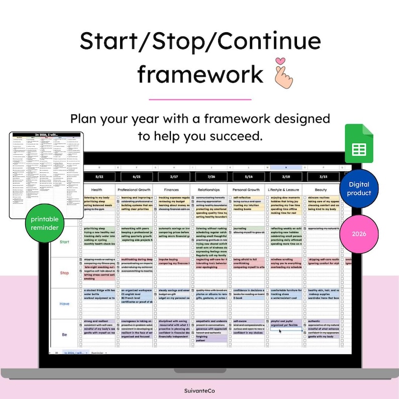 2026 Goal Setting Planner | Start Stop Continue Framework | Google ...