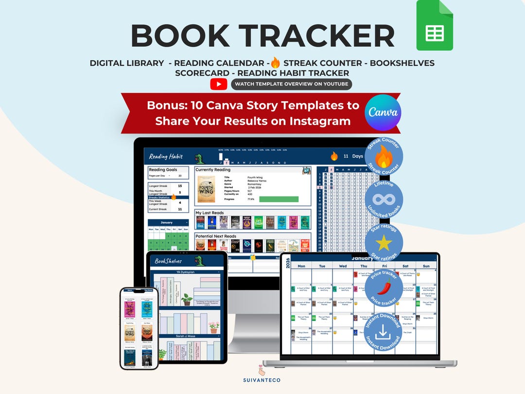 Book Tracker Google Sheets | Reading Log, TBR, Series Progress, Review ...