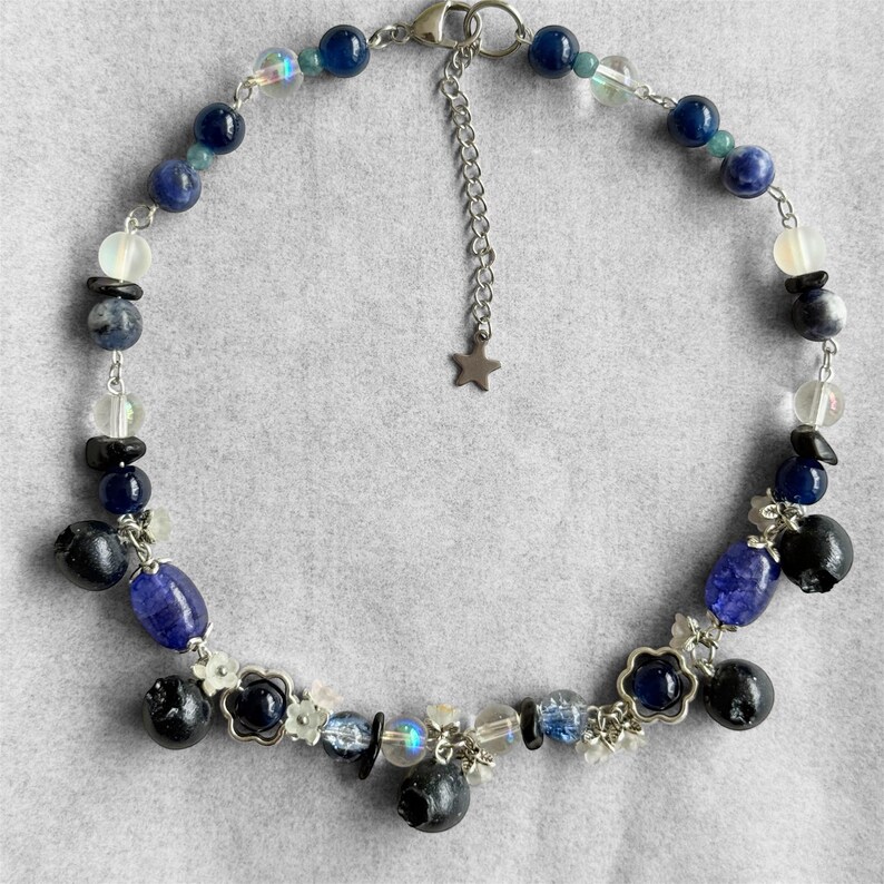 Blueberry Beaded Necklace – Handmade Polymer Clay Charm With Beads ...