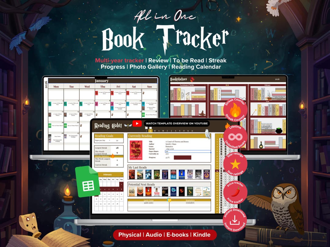 Book Tracker Google Sheets | Harry Potter Theme, Reading Goals, Digital ...