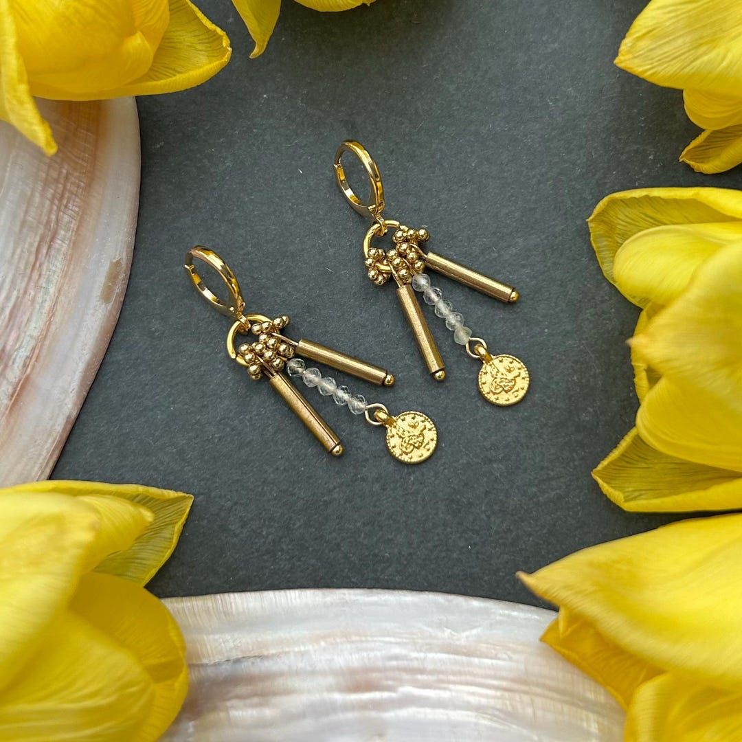 18k Gold Plated Brass Coin Cluster Earrings - Sparkling Glass Summer ...