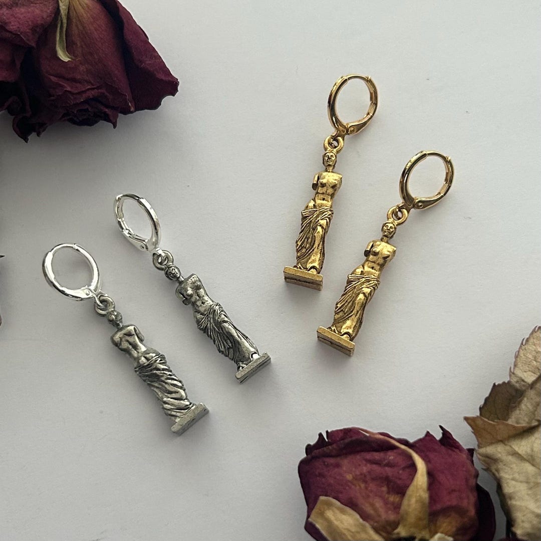 Venus De Milo Earrings - 18k Gold Plated / Silver Plated Huggies Hoops ...