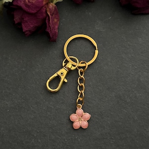Pearly Flower Bag Charm / Keyring - Gold Tone Brass Clasp, Colourful ...