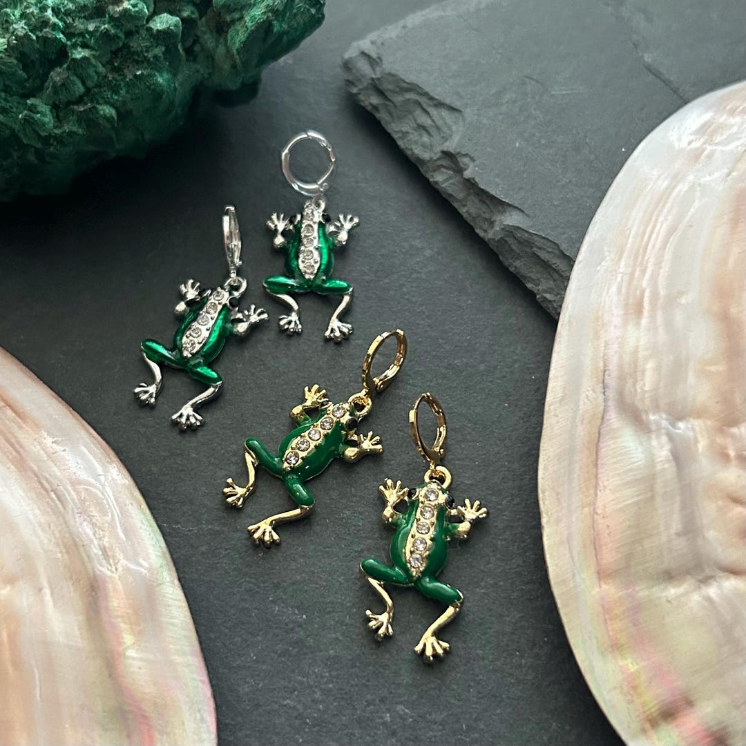 Silver Plated Jewel Frog Hoop Earrings - Woodland Gem Toad, Sparkly ...