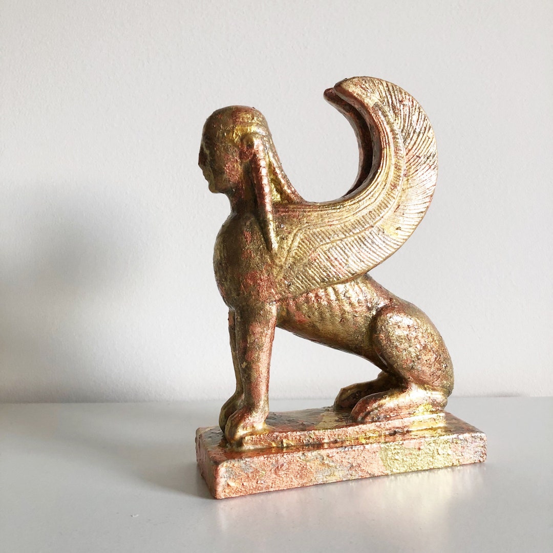 Plaster Sphinx Lamassu Figurine - Goddess of Protection + Strength ...