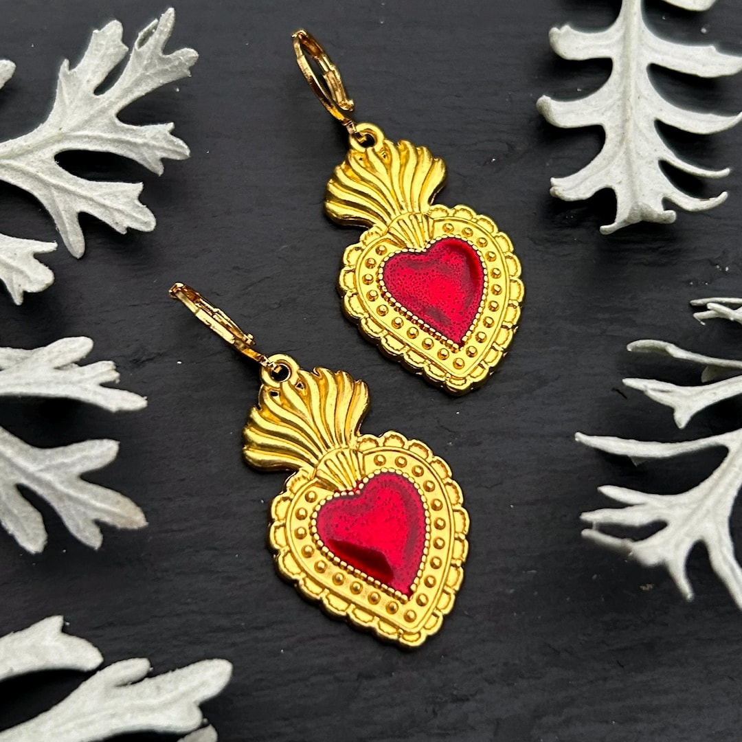 Statement Sacred Heart Earrings - 18k Gold Plated / Silver Plated ...