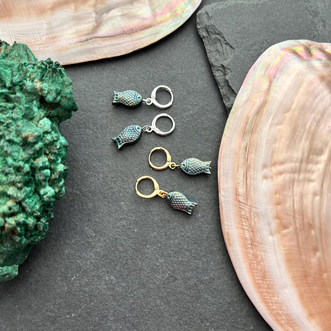 Glass Fish Charm Earrings - 18k Gold Plated / Silver Plated Brass ...