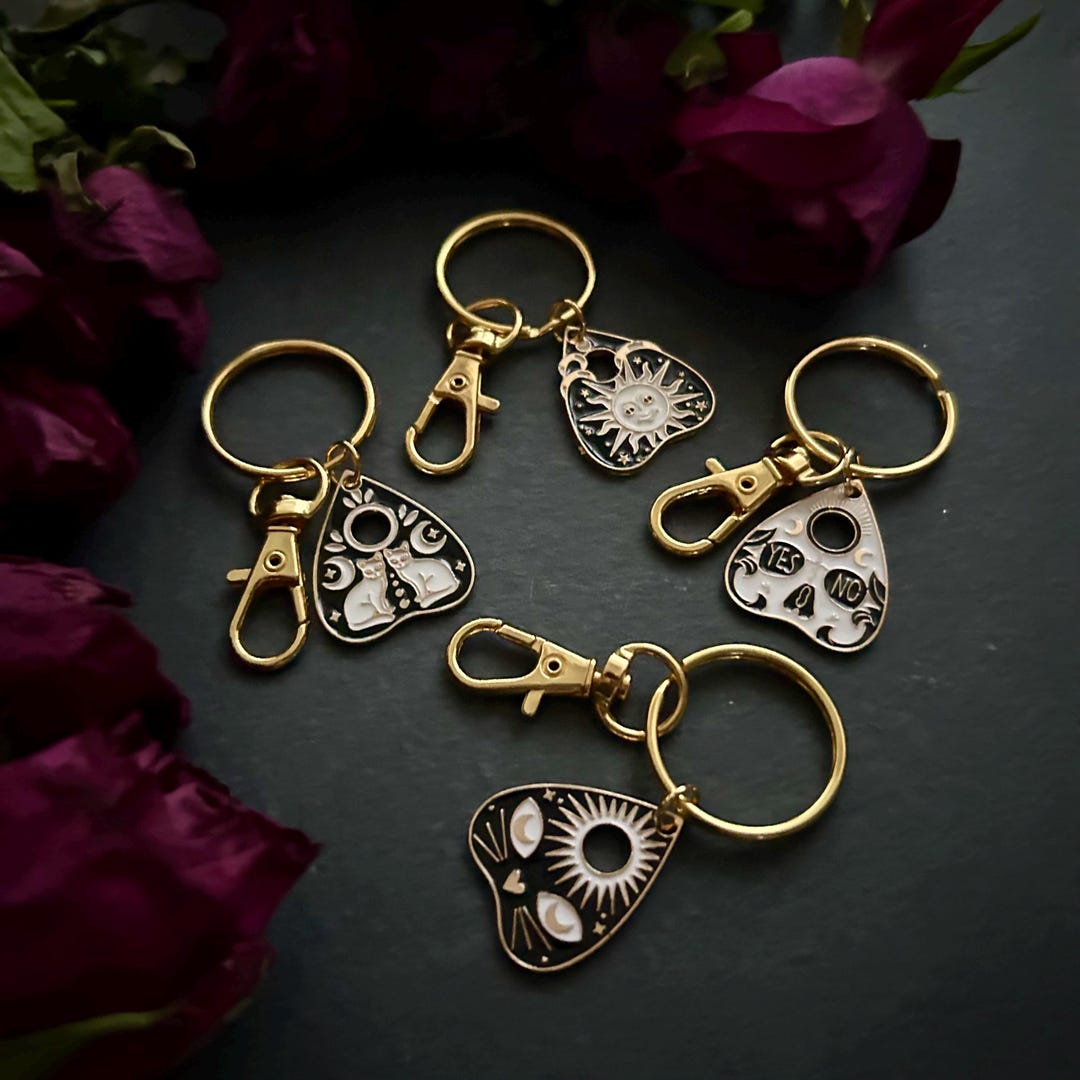 Ouija Planchette Bag Charm / Keyring - Skull / Cat / Yes No / Sun ...