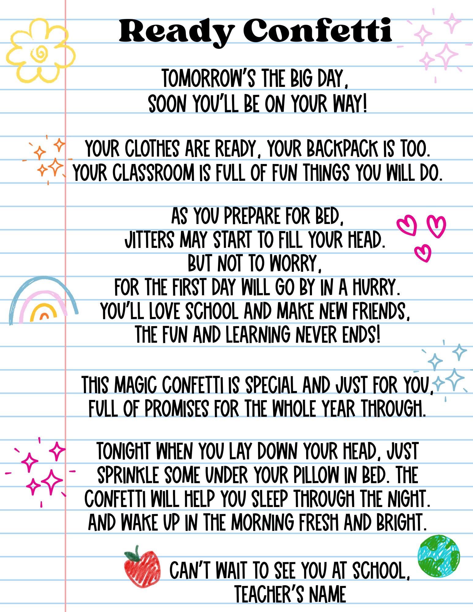 Ready Confetti Poem – Back to School Printable - Etsy