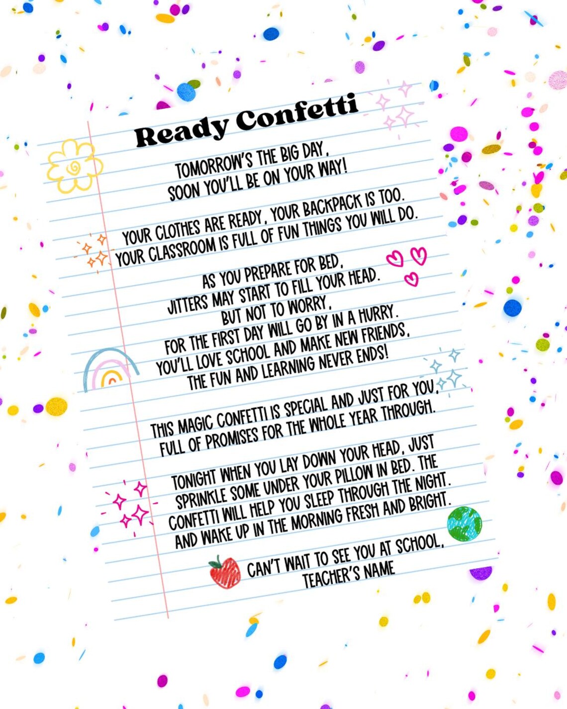 Ready Confetti Poem – Back to School Printable - Etsy