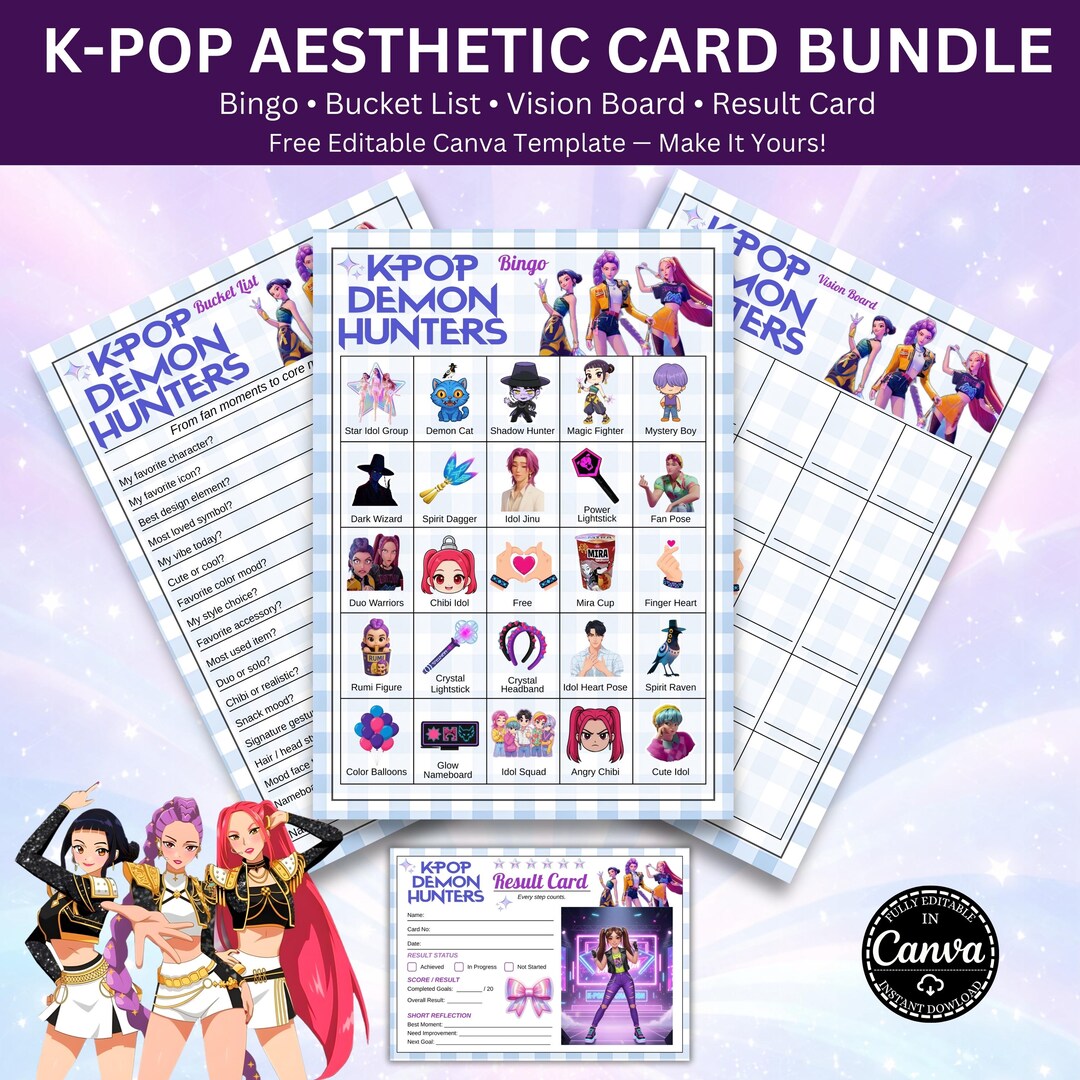 K-pop Demon Hunters Fandom Pack, Bingo, Vision Board (digital Download ...
