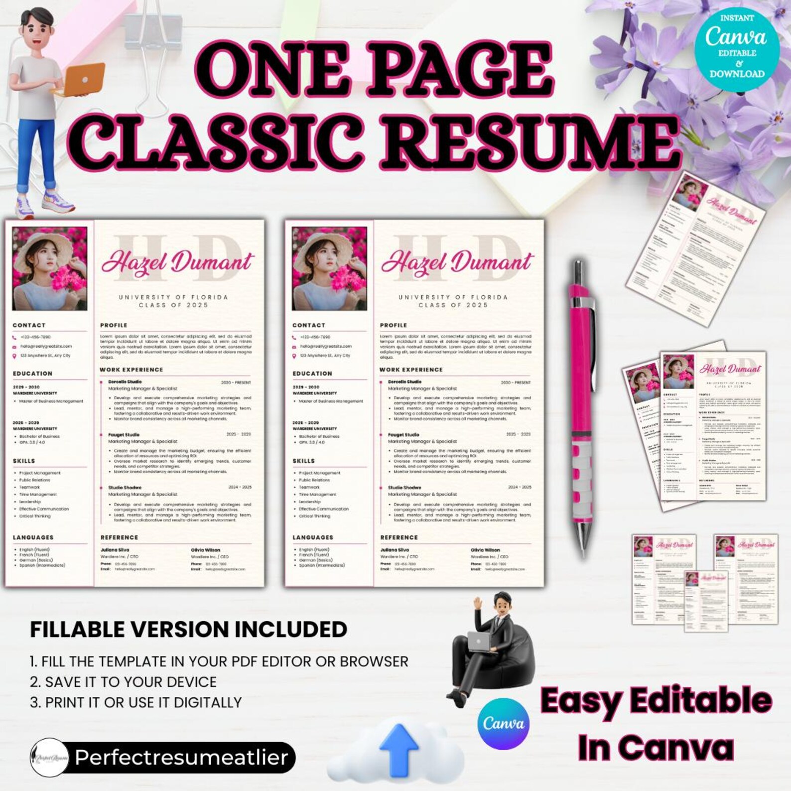 Ats-friendly Resume Template - One Page CV With Photo | Editable ...