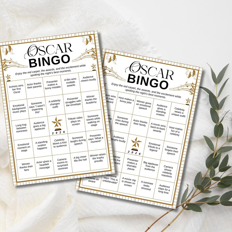 Oscars Bingo 2026 Game Printable, Award Show Bingo Cards, Movie Night ...