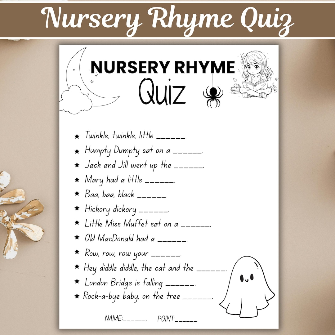 Editable Nursery Rhyme Quiz Worksheet for Kids, Printable Preschool ...