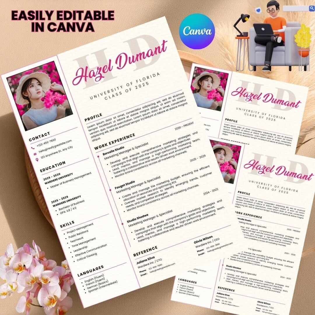 Ats-friendly Resume Template - One Page CV With Photo | Editable ...