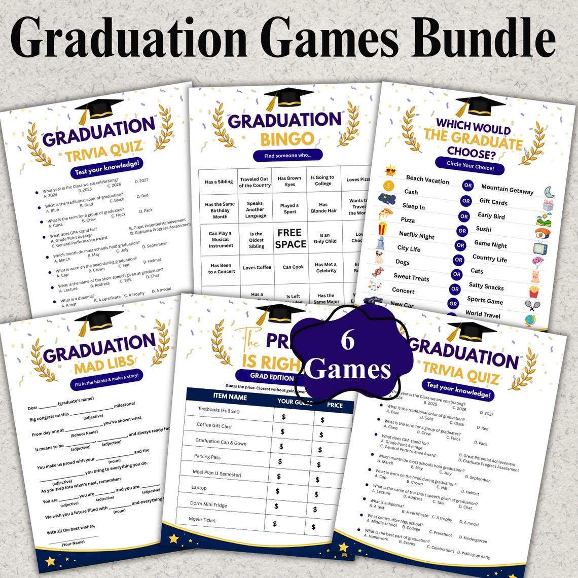 Graduation Games Bundle 2026, Class of 2026 Party Games, Printable Grad ...