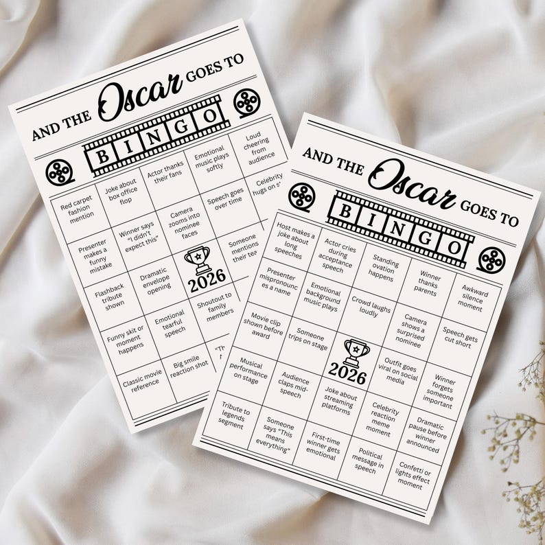 2026 Oscars Bingo Game Cards, Academy Awards Watch Party Activity ...