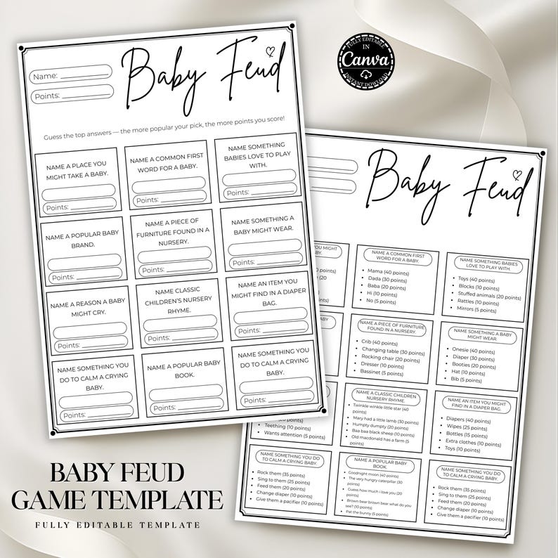 Editable Baby Feud Game Canva Template for Baby Shower, Game Show Style ...