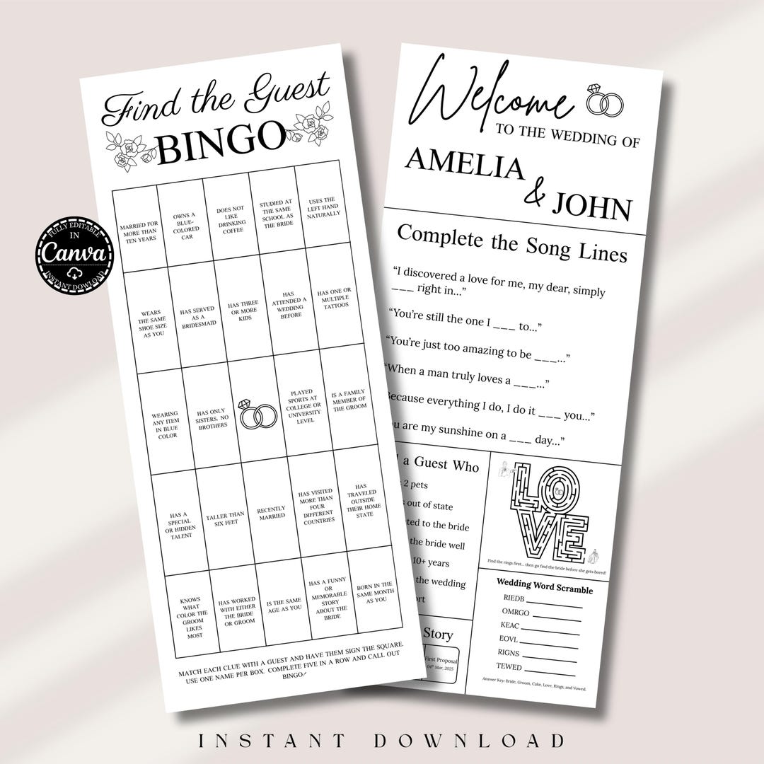 Find the Guest Bingo Wedding Game, Personalized Wedding Welcome ...