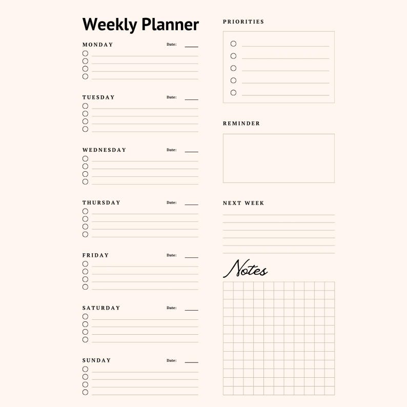 French Weekly Planner | Printable PDF + Canva Editable Template ...