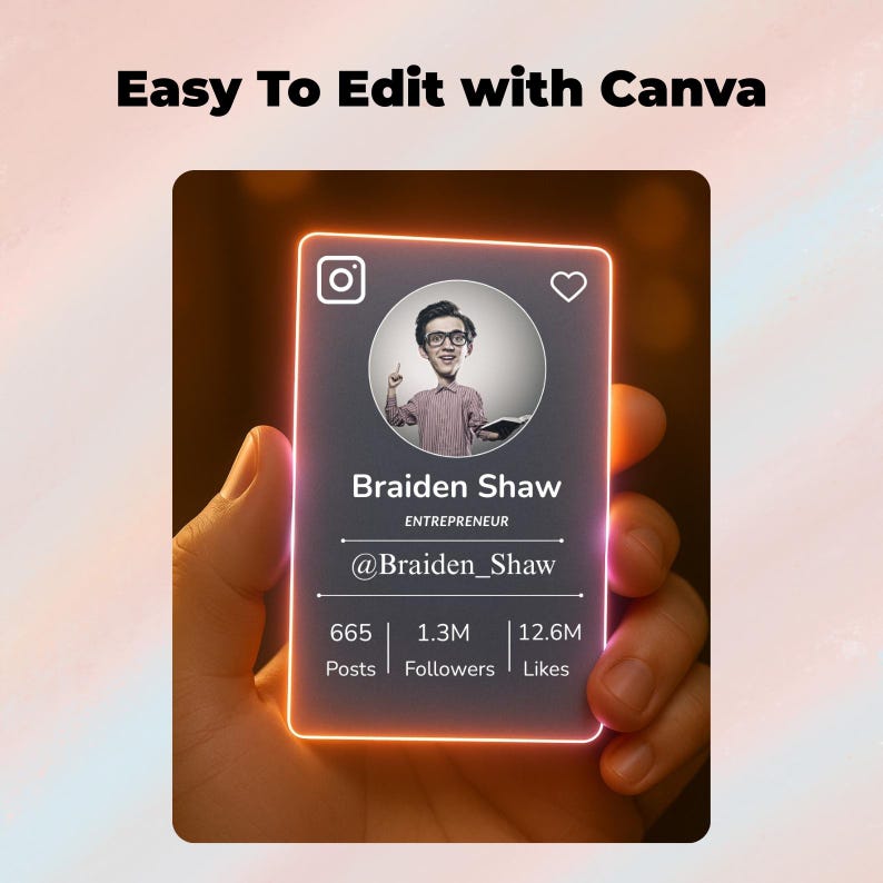 Instagram Profile Template for Canva | Editable Digital Profile Card ...