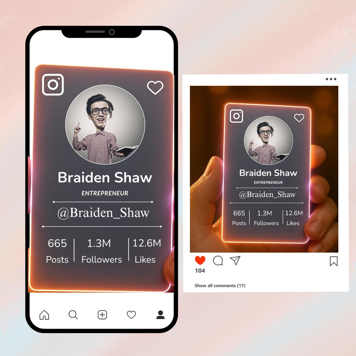 Instagram Profile Template for Canva | Editable Digital Profile Card ...