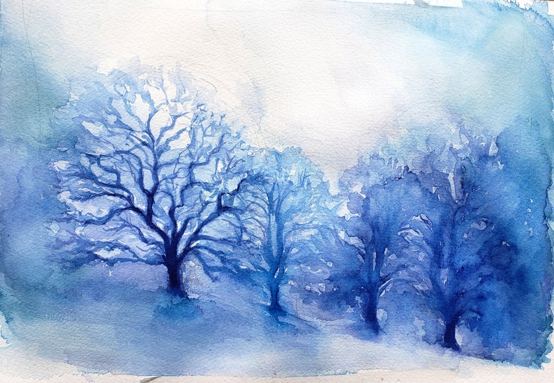 Foggy Trees Watercolour Painting Digital Download - Etsy