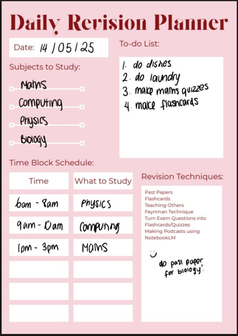 Daily Revision Planner Printable | Aesthetic Study Schedule | Digital ...