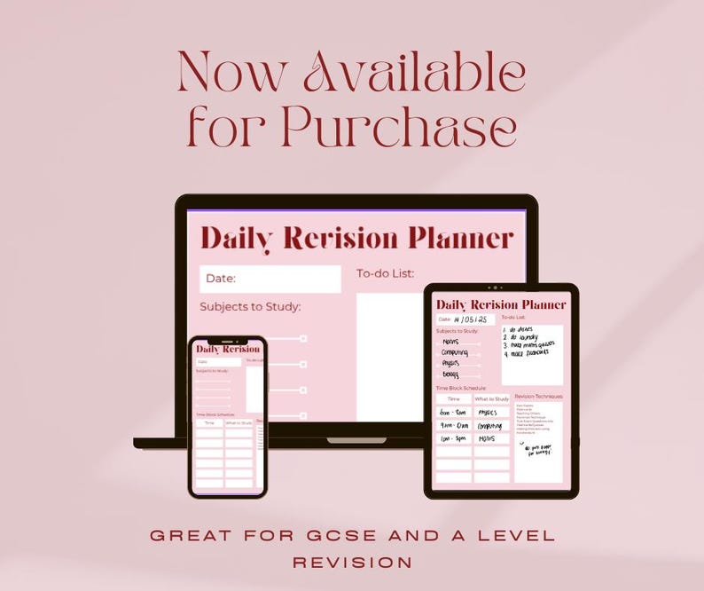 Daily Revision Planner Printable | Aesthetic Study Schedule | Digital ...