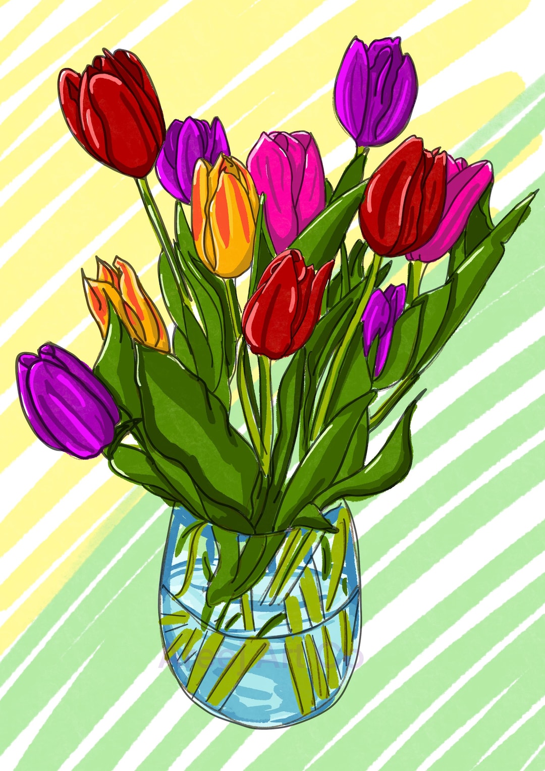 Vivid Tulips Digital Art | Digital Download | A4 - A2 Printable | Hand ...