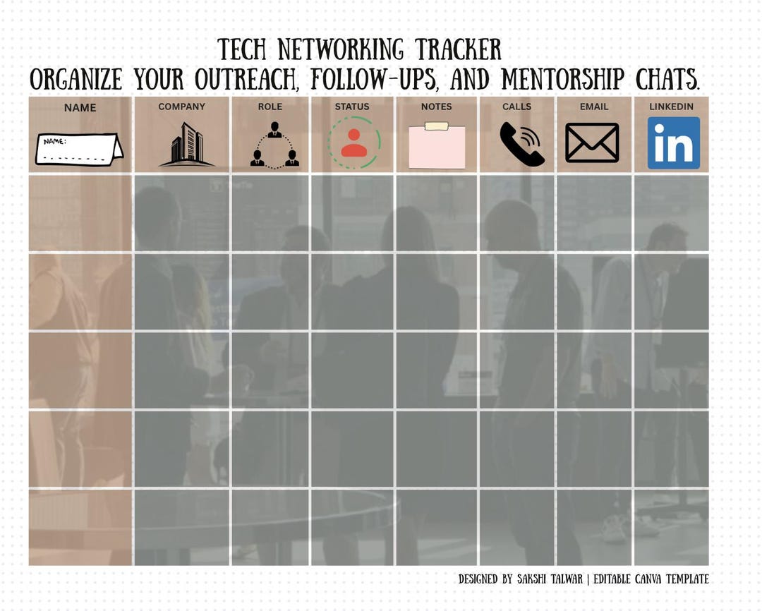 Tech Networking Tracker Template | Editable Canva PDF | Job Search ...