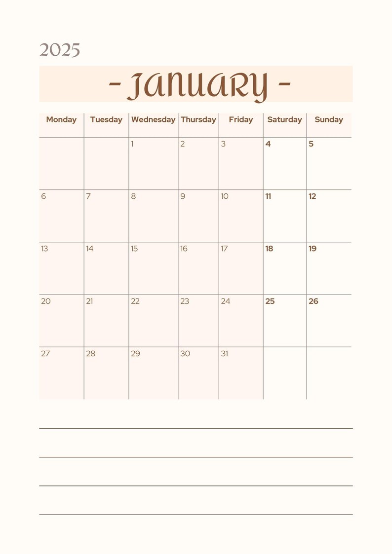 Minimalist Modern 2025 Printable Wall Calendar - Etsy