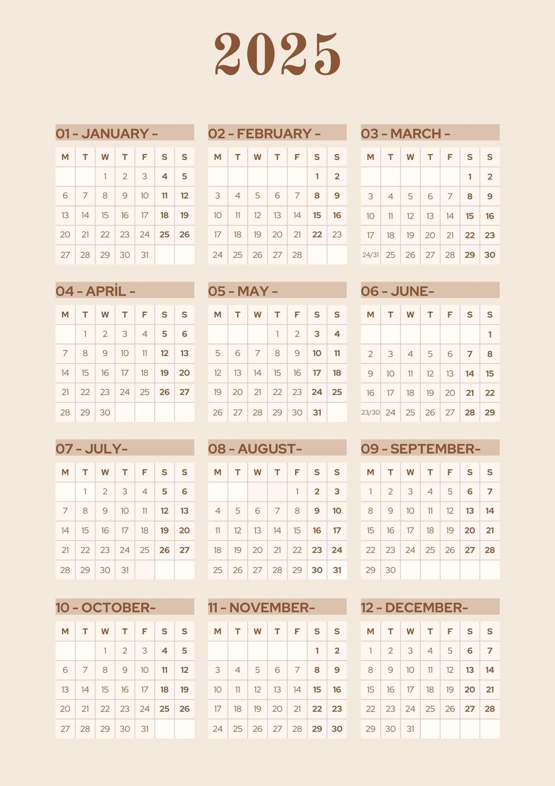 Minimalist Modern 2025 Printable Wall Calendar - Etsy
