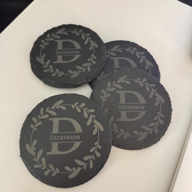 Custom Name Engraved Coasters, Set of 4 Personalized Coasters, Monogram ...