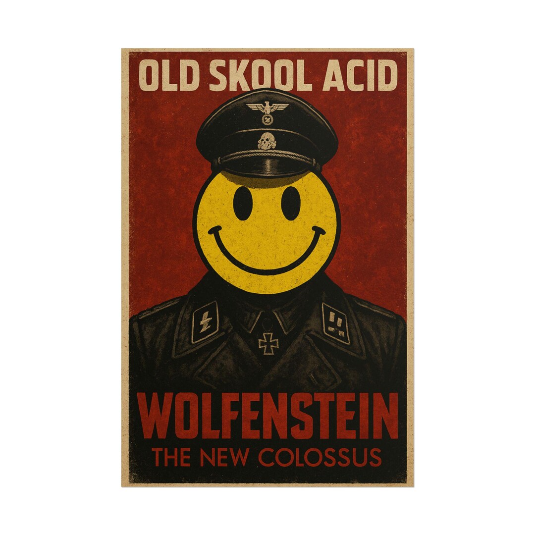 Old Skool Acid Smiley, Wolfenstein Inspired Poster, Concert Poster Size ...