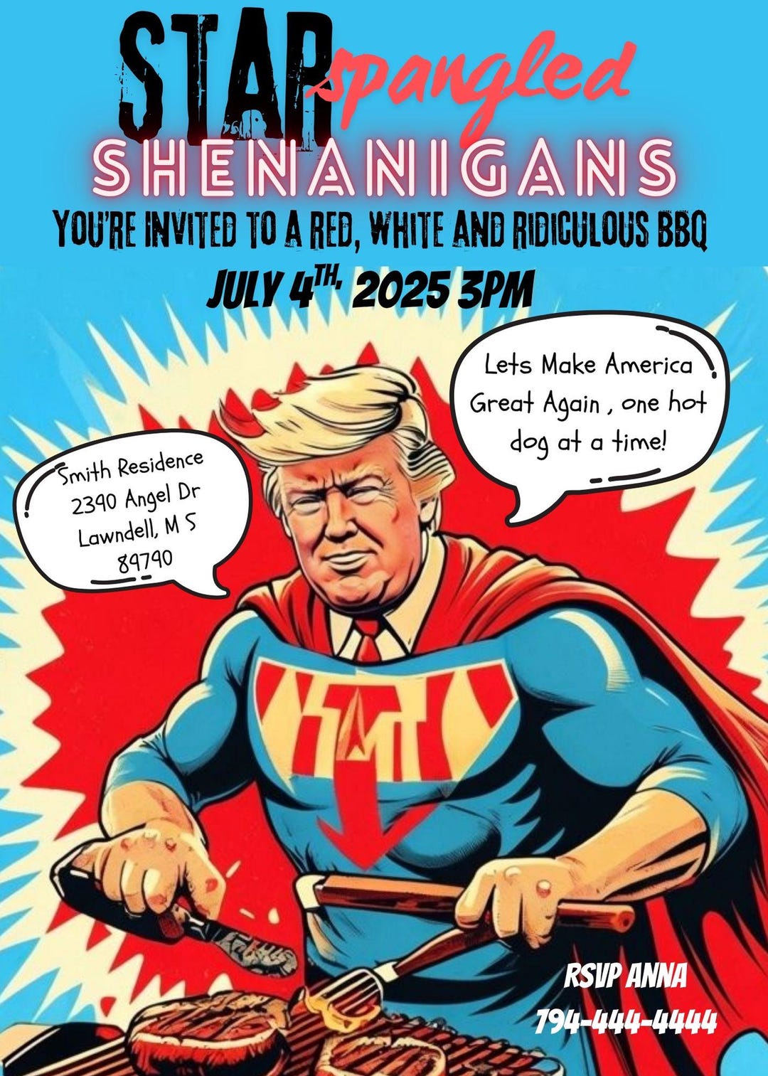 4th of July Trump BBQ Invitation Template - Etsy