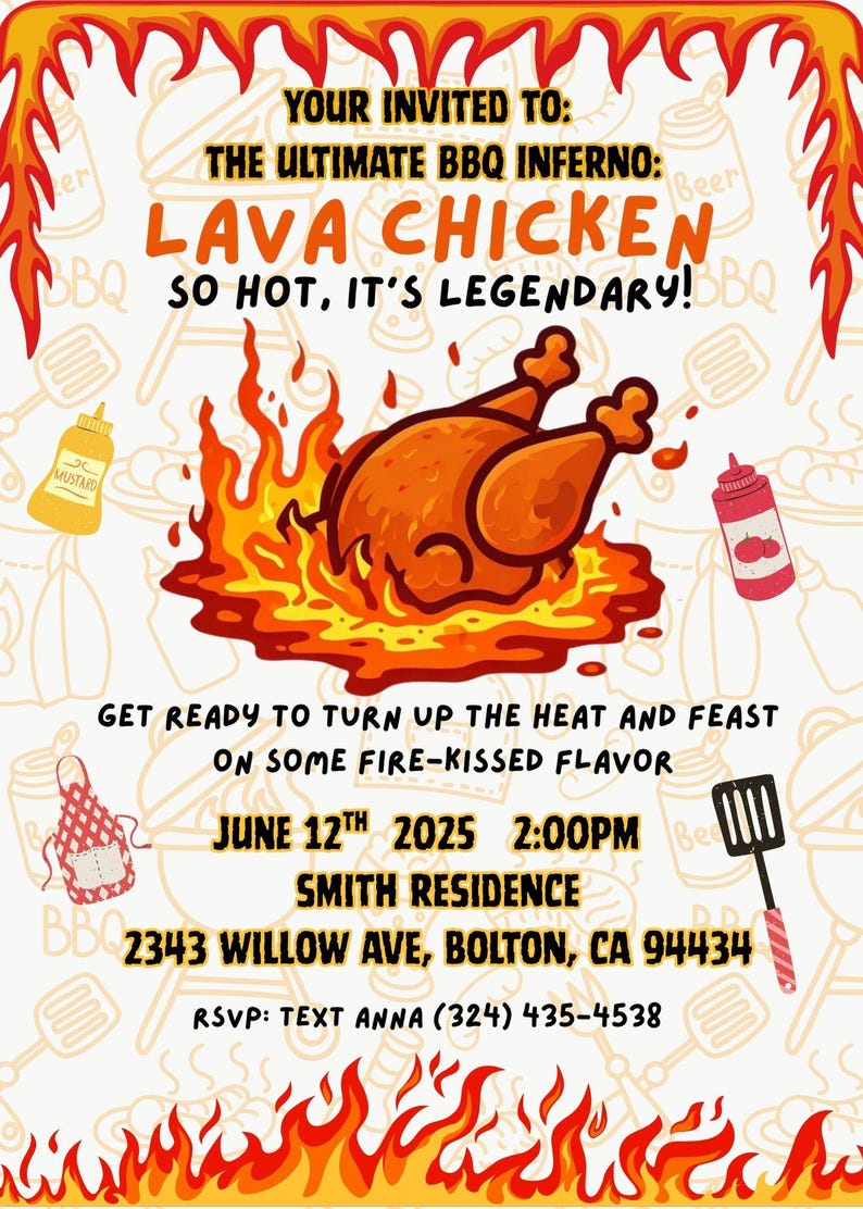 Minecraft Lava Chicken BBQ Party Invitation - Etsy