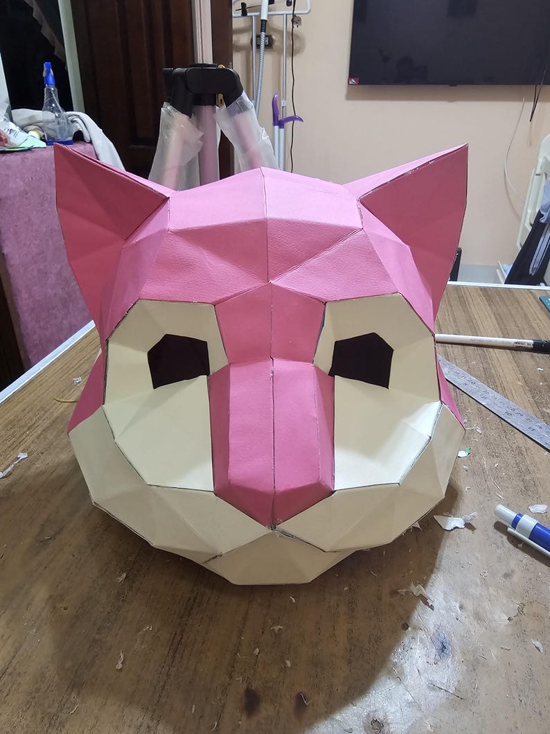 Cat Mask Papercraft Template – PDF Pattern for 3D Low Poly Paper , DIY ...