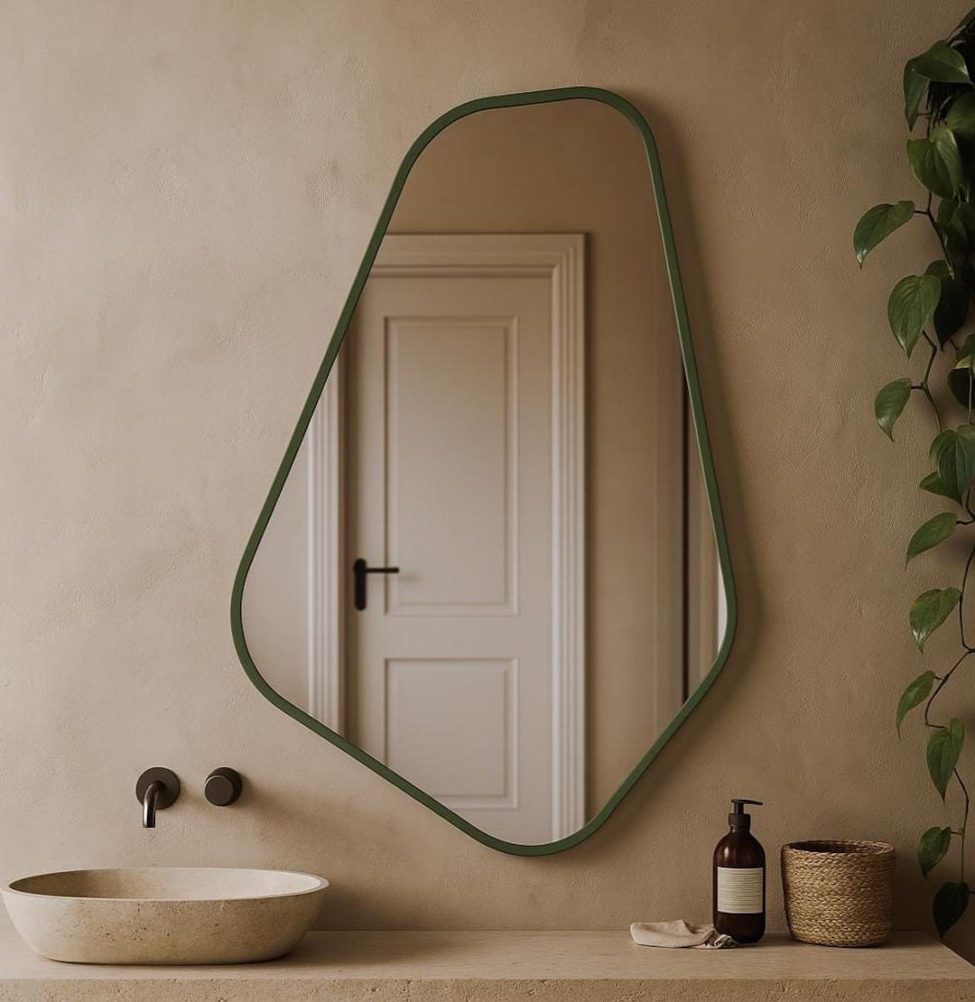 Handmade Organic Shape Wall Mirror – Olive Green Wood Frame - Etsy