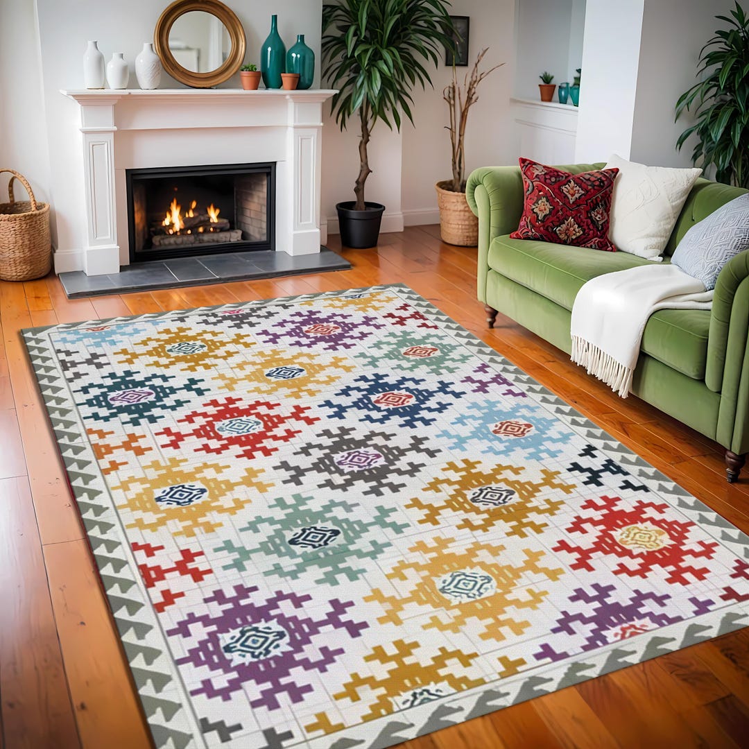 Colorful Moroccan Tile Inspired Digital Rugs - Modern Geometric Print ...