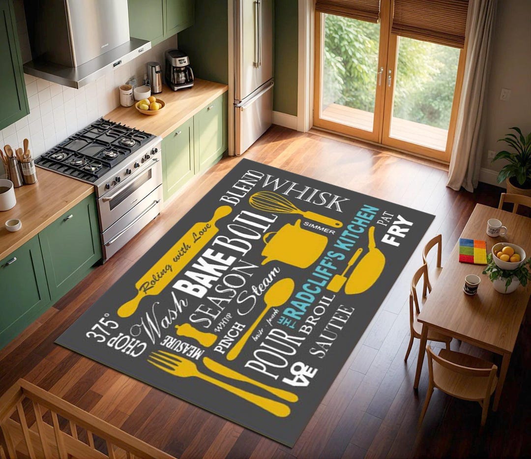Modern Kitchen Typography Rug: Fun Cooking Words Design - Etsy